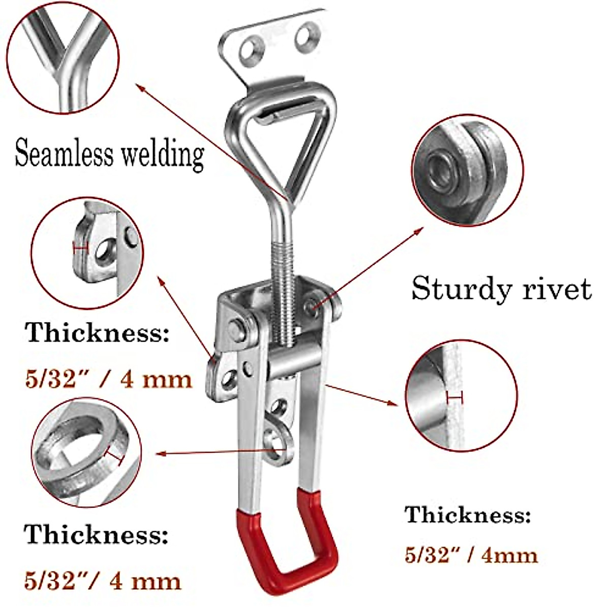 Accessbuy Heavy Duty Adjustable Toggle Latch Clamp With Lock Hole 300Kg 660Lbs Holding Capacity (7.5inch(2pak)) Silver