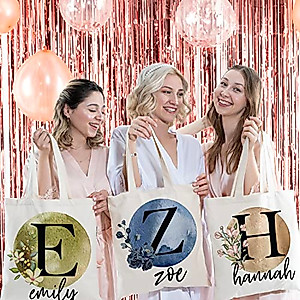 Personalized Floral Initial Tote Bag Event Bachelorette Party Baby Shower Gifts | Customize Bridal Shower Birthday Bridesmaid Christmas Gift Bag | Totes for Yoga, Pilates, Gym, Workout | C05D01