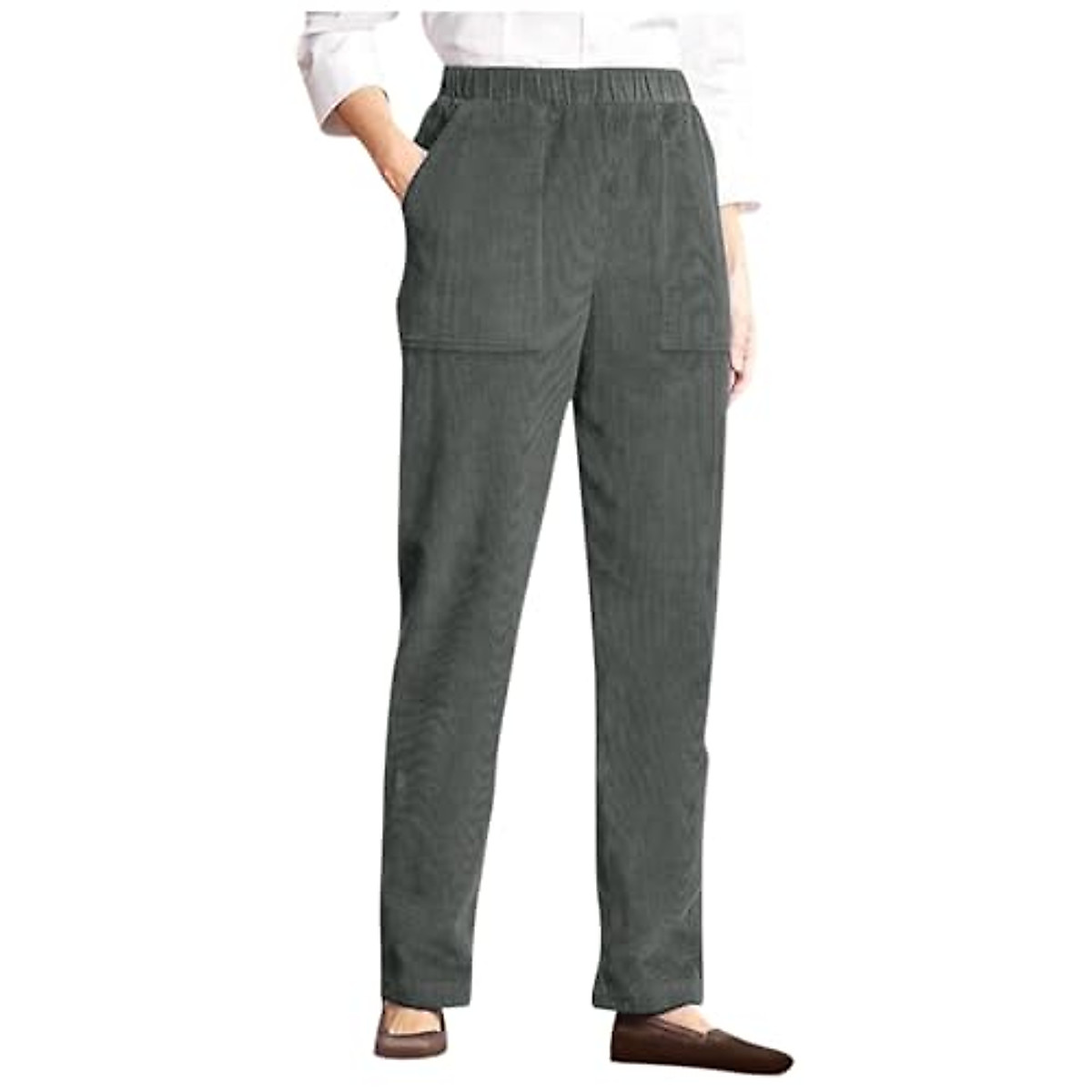 Corduroy Pants Women Fall Women's Work Pants Womens Elastic Waist Pants Womens Trousers High Waisted Straight Leg Pants Palazzo Pants Winter with Pockets Gray XL