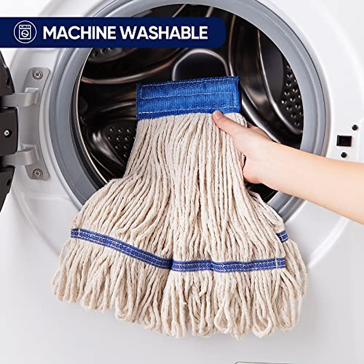 Eyliden Heavy Duty Commercial Cotton Mop Looped-End String Wet Industrial Mops 2pcs Cotton Head with Extendable Handle and Patent Stainless Steel Jaw Clamp Home Office Cement Floor Use