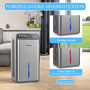 Dehumidifier for Home, 85 OZ Water Tank, (800 sq.ft.) Small Dehumidifier with Drain Hose for Bathroom Bedroom with Auto Shut Off, Timer, 7 Colors LED (Sliver)