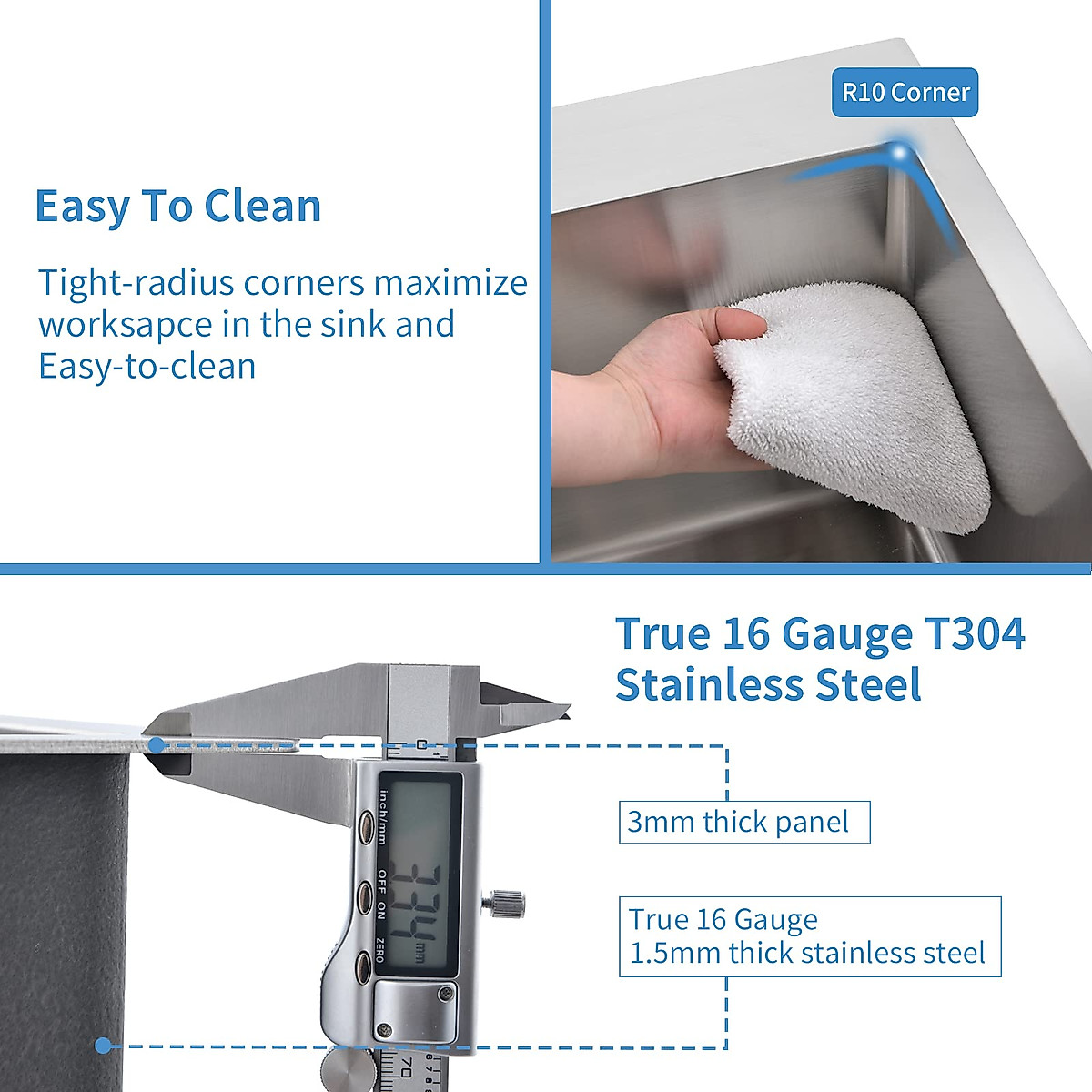 Aschael Bar Sink Drop In,18x18x10 Inch Top Mount Kitchen Sink 16 Gauge Stainless Steel Sink Single Bowl Kitchen Sinks, Deep Kitchen Sink Bar Prep Sink RV Sink