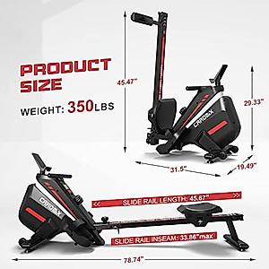 Caromix Rowing Machine Magnetic Row Machine Foldable Rower with 8 Level Adjustable Quiet Magnetic Resistance, Ergonomic Seat & LCD Monitor (Black)