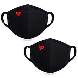 Yiiza Fashion Cute Heart Face Mask - Unisex Organic Cotton Dustproof Mouth Protection - Reusable Warm Windproof for Outdoor Activities