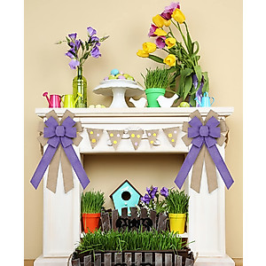 Estivaux Happy Easter Wired Edge Ribbons 2.5 Inch ×10 Yards, Purple Burlap Ribbon Bows Spring Holiday Ribbon Mesh Net Craft Ribbons for Gift Wrapping Spring Easter Party Decorations