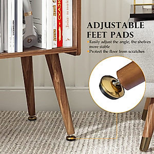 Artswish Record Player Stand Mid Century Turntable Table Vinyl Record Storage Table with 4 Cabinet, Walnut Record Display Table for Living Room Bedroom