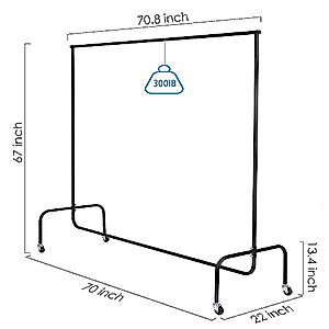 Zelecube Clothes Rack Heavy Duty Clothing Rack with Wheels, 70 Inch Garment Rack Wardrobe Rack Clothing Racks for Hanging Clothes, Coats, Skirts, Shirts, Sweaters, Black
