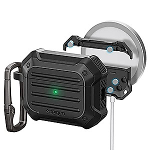 Spigen Tough Armor (Mag Fit) Designed for AirPods Pro 2nd Generation Case (USB-C/Lightening Cable) MagSafe Compatible Cover with Keychain (Magnets Embedded) - Black
