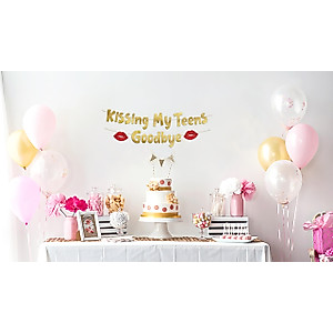Kissing My Teens Goodbye Gold Glitter Banner- Happy 20th Birthday Party Decorations and Supplies