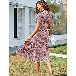 Light Pink Dress for Women Casual Floral Summer Dresses 2023 Boho Sundresses Cute Resort Wear Flowy A-Line Modest Elegant Evening Outfits (Large)