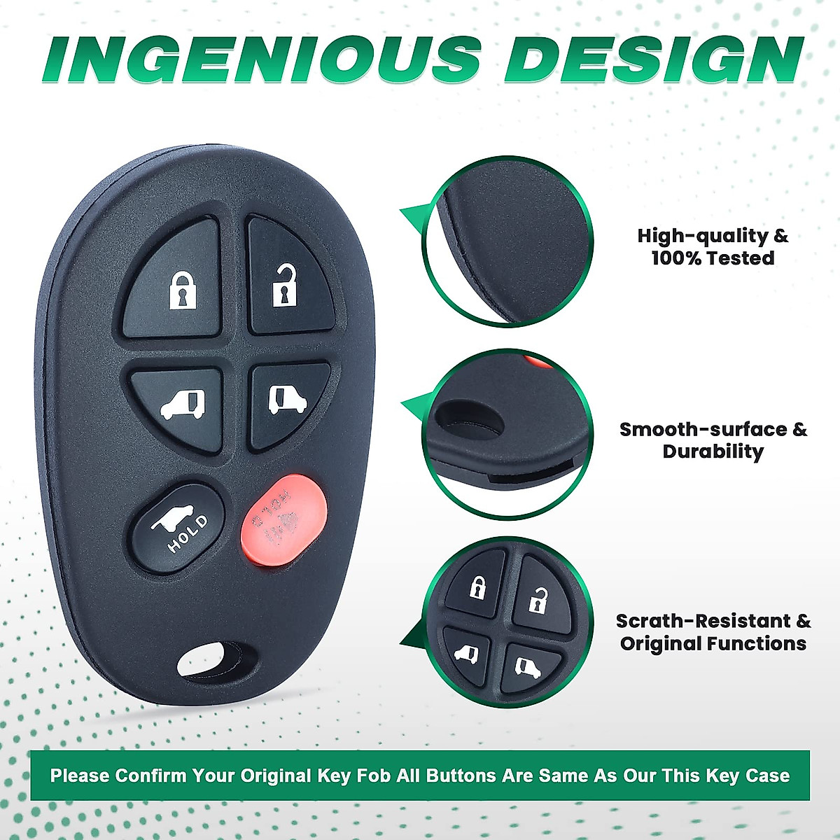 Beefunny Keyless Entry 6 Button Remote Car Key Fob for Toyota Sienna 2004-2013 FCC ID: GQ43VT20T (1)