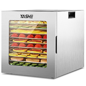 YASHE Food Dehydrator Machine, 10 Stainless Steel Food Dryer, 10 Presets, 48H Timer and Temperature Control, 850W Dehydrators for Food and Jerky, Herbs, Meat, Fruit, Dog Treats, Recipes Book Included