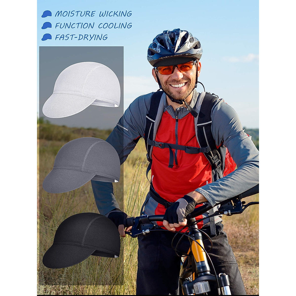 4 Pieces Summer Unisex Cycling Cap Breathable Bicycle Caps Sweat-Absorbing Biking Caps for Women Men Running Outdoor Sports (White, Grey, Black)