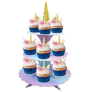 WEEPA Unicorn Party Supplies Birthday Decorations 3 Tier Unicorn Cupcake Stand Round Serving Tray Stand Cake Display Table for Unicorn Theme Party Birthday Baby Shower Wedding