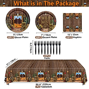 Hegbolke Western Party Decorations - 81 Pcs Plates, Napkins, Western Tablecloth, Black Forks Set for Western Birthday Party Decorations Western Party Supplies, Serve 20