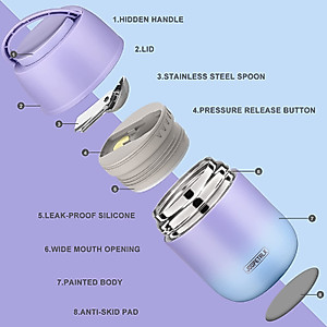 17 oz Insulated Lunch Containers Hot Food Jar, Wide Mouth Lunch Thermo for Hot Food Kids Adults, Vacuum Stainless Steel Thermo Lunch Box With Handle Folding Spoon for School, Office(Purple blue)