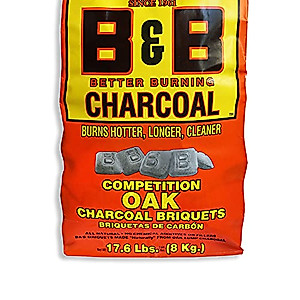 B&B Charcoal Slow Burning Oak Charcoal Briquettes with All Natural Smoky Flavoring for Grills, Barbecues, and Pitmaster Competitions, 17.6 Pounds