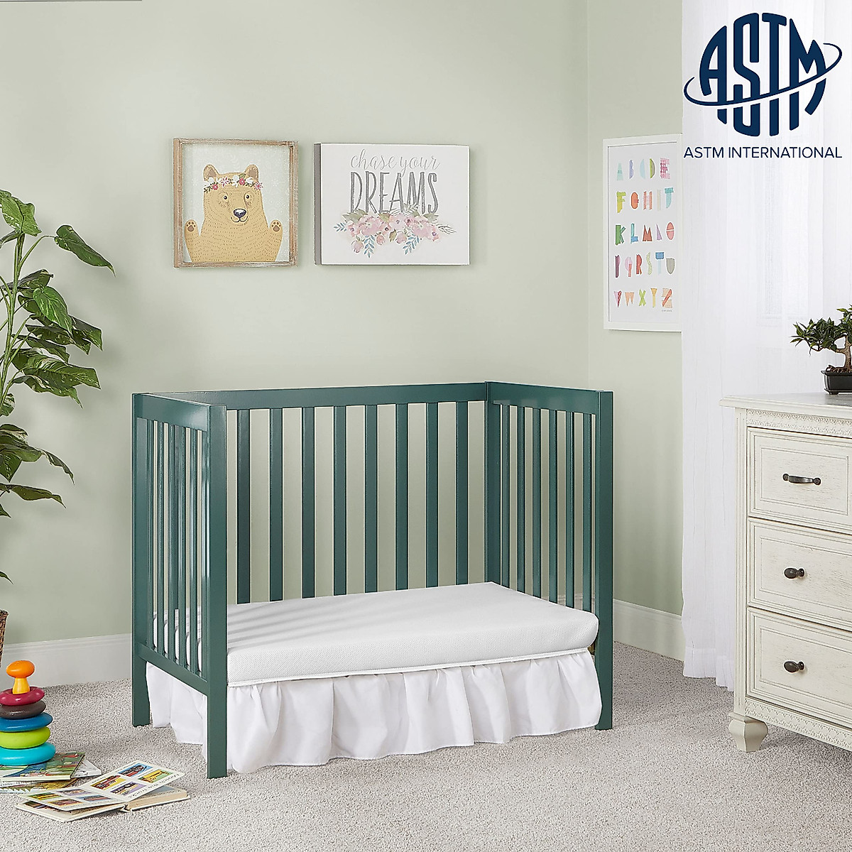 Dream On Me, Edgewood 4-in-1 Convertible Mini Crib, Olive