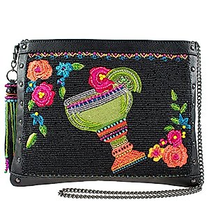 Mary Frances Salt on the Rim Beaded Margarita Leather Crossbody Clutch Handbag, Black
