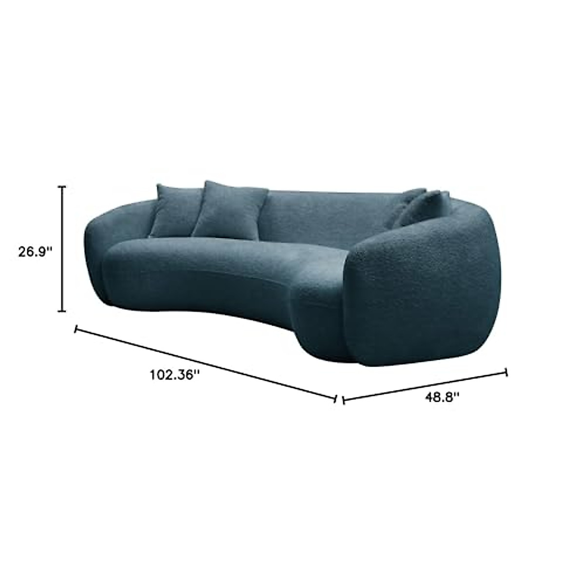 NordStorm 102.36" Curved Living Room Sofa Couch with 4 Throw Pillows, Uphostery Boucle Couch, 5 Seater Half-Moon Shape Mid-Century Modern Cream Cloud Couch for Bedroom Small Apartment, Blue