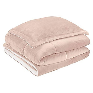 Amazon Basics Ultra-Soft Micromink Sherpa Comforter Bed Set - Blush, Twin