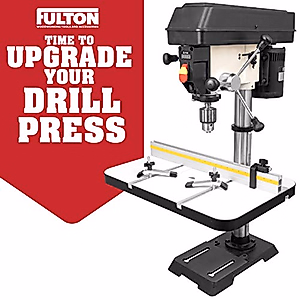 Fulton Deluxe 1 3/8 inch Thick Drill Press Table with Precision Tilt Capable Adjustable Fence System | 2 PVC Tipped Aluminum Hold Downs | Aluminum Flip Stop and Mounting Hardware