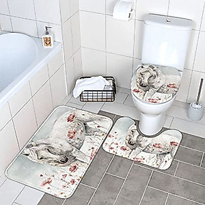 ELBULL Horse Surrounded by Flowers Print Flannel Anti Slip Mat 3 Pieces/Set Super Soft Non Slip Rugs Super Absorbent Bathroom