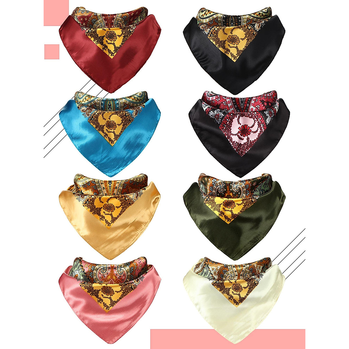 Giegxin 8 Pcs 35 Inch Silk Head Scarves Satin Scarf Square Hair Scarf Lightweight Headband Bandanas for Women Hair Wrapping(Vintage)