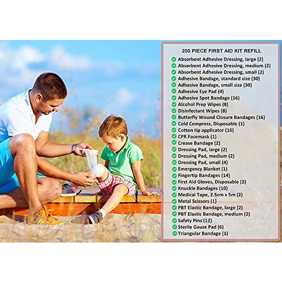 First Aid Kit Refill - 200 Piece - Extra Replacement Supplies, Loose Packed Restock Supply Pack