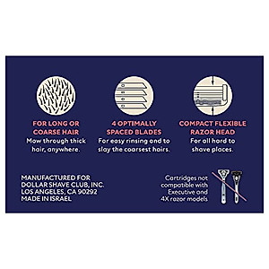 Dollar Shave Club Men's Razor 4-Blade Razor Blade Refill for A Comfortable Shave With Optimally Spaced Razor Blades for Easy Rinsing 4 Count