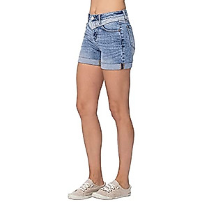 Judy Blue Women's High-Waist Two-Tone Yoke Shorts (Medium Blue, Medium)