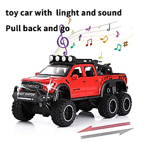 SASBSC Toy Pickup Trucks for Boys F150 Raptor DieCast Metal Model Car with Sound and Light for Kids Age 3 Year and up RED