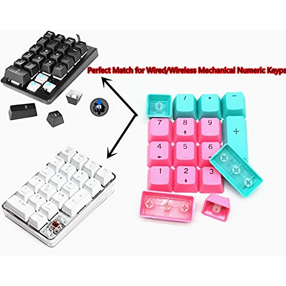 17 Keys Numeric Keypad Numpad Key Cap Number Pad PBT Doubleshot Backlit Keycaps OEM Height ANSI Layout for Cherry MX Switch Gaming 60% 87 104 108 Mechanical Keyboard (Miami NO.1)