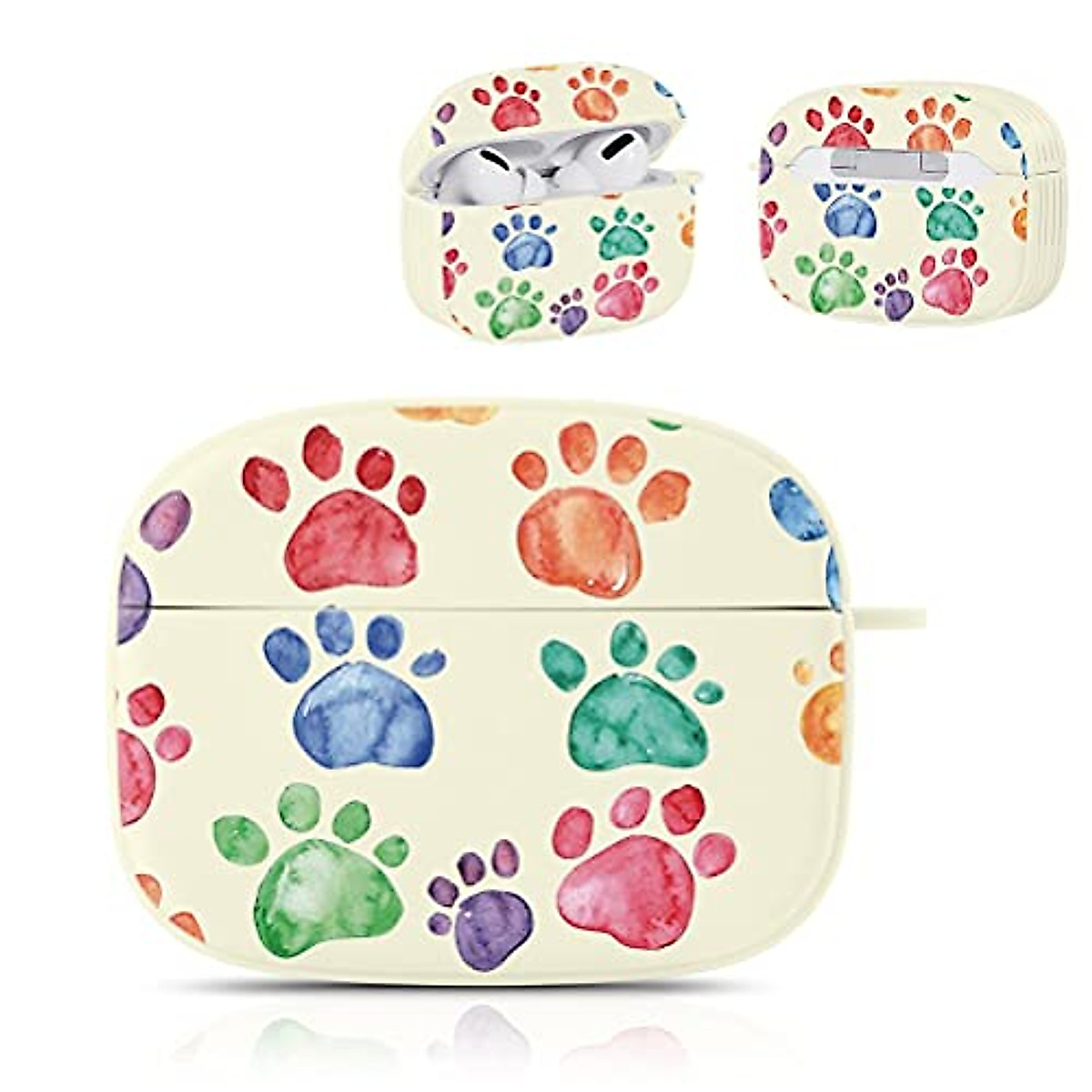 Yoedge Earphone Case Cover for AirPods Pro with Keychain, Soft Silicone Skin Cover with Double Sided Pattern, Full Protective Case with Fashion and Cute Printing, Dog Paw Print