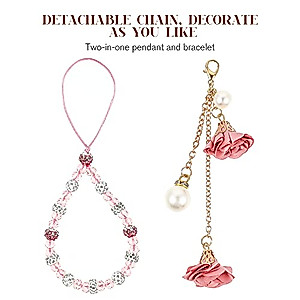 Hemobllo Cell Phone Straps Creative Crystal Flower Pendant Charm Non- slip Phone Lanyard Cute Pocket Keychain Strap for Car Key Purse Decoration (Pink)