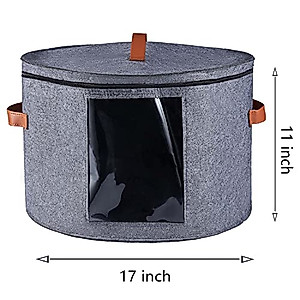 17x11 inch Hat Box for Women Men Storage Foldable Round Hat Box Organizer Case with Dustproof Lid for Travel Closet Toys Clothes (Grey), 17x11 inch(DxH)