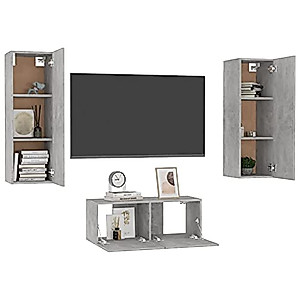 vidaXL TV Stand Set 3 Piece TV Stand HiFi Wall Plasma Stereo Cabinet Media Unit Entertainment Center Home Furniture Concrete Gray Engineered Wood