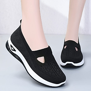 Shoes for Women Durable Anti Slip Sneakers Mesh Breathable Round Toe Sports Shoes Dressy Wide Fitting Sneakers Loafers Ladies Lightweight Soft Sole Trail Running Jogging Shoes Black