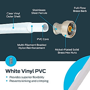 Eastman 30 Inch x 1/2 Inch FIP Flexible Faucet Connector, PVC Supply Hose Line with Nickel-Plated Brass Nuts, White, 48910