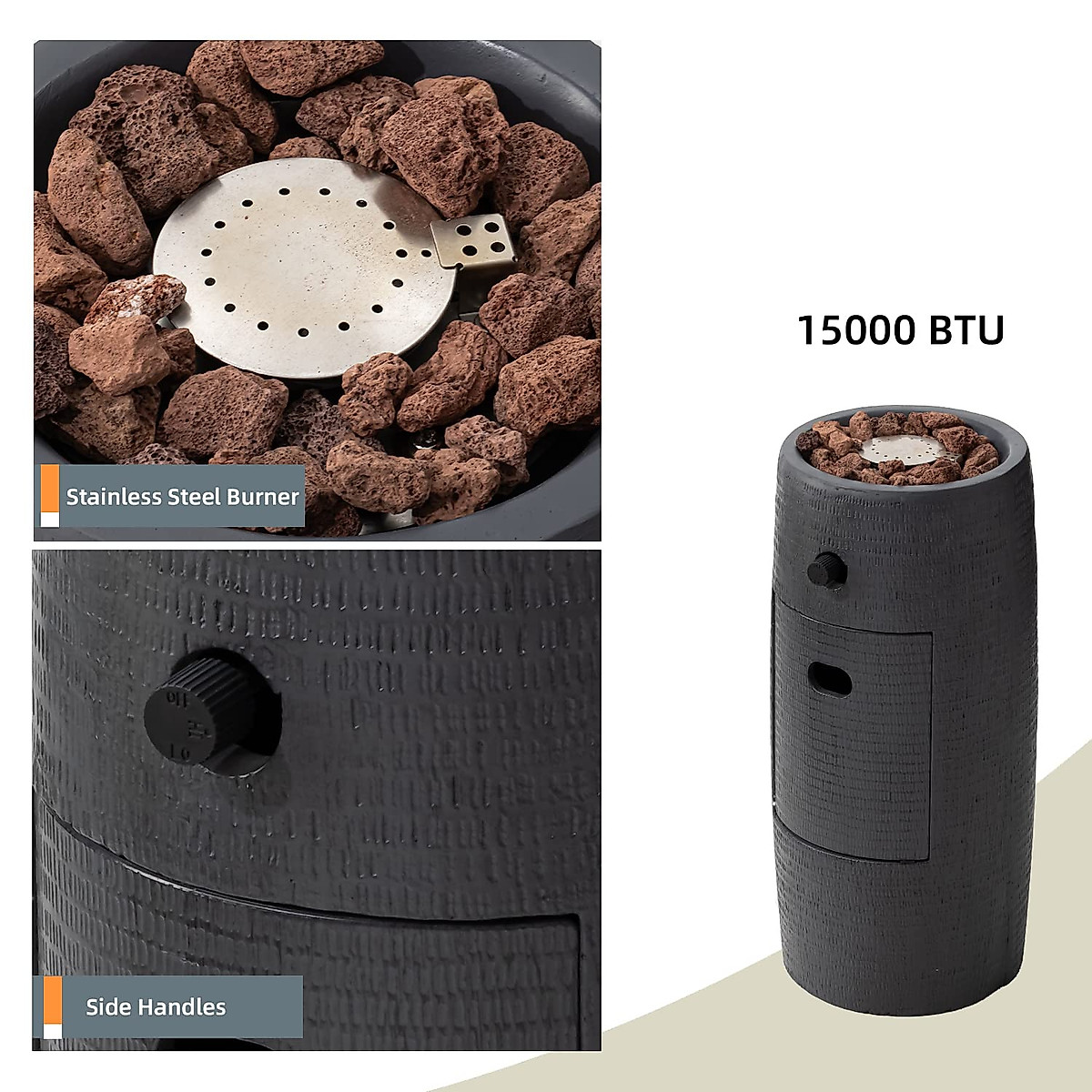 HOMPUS Propane Patio Fire Pit, Lava Rocks and Rain Cover for Outdoor Leisure Party,15,000 BTU 11-inch Round Column Small and Portable Concrete Gas Fire Pit for Patio, Deck or Backyard Dark Gray