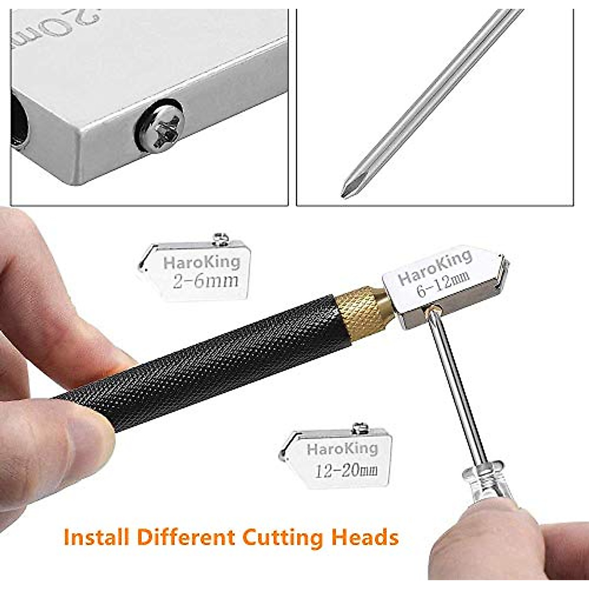 Glass Cutter Kit with Cutting Oil, 2mm-20mm Professional Cutting Head, Aotomatic Pencil Oil Feed Carbide Tip Glass Cutter Tool for Thick Glass Mosaic and Tile