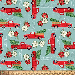 DAVID TEXTILES Merry Christmas Trucks Cotton Fabric by The Yard, 44 Inches (DX-1318-0C-1)