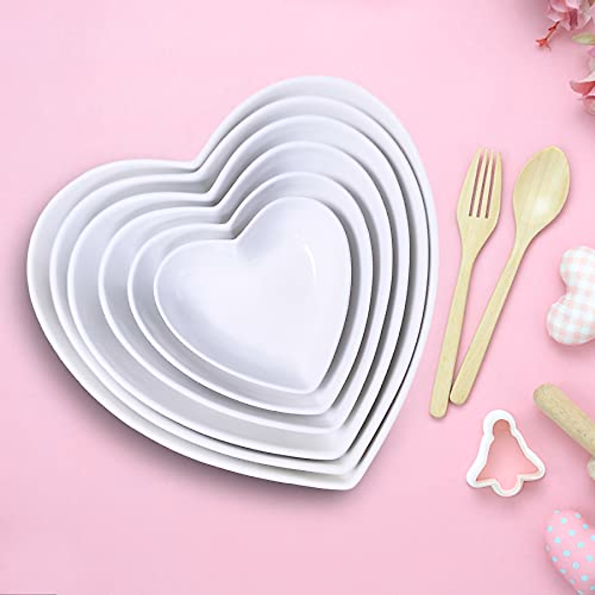 Keponbee Big Heart Shaped Bowls 2pcs Porcelain White Heart-shaped Dish for Desserts/Salad/Fruit/Pasta or Romantic Dinner, 9Inch