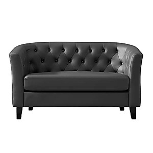 Husbedom 50 Inches Loveseat, Small Air Leather Couch for Small Spaces, Mini Sofa with Button Tufted Décor for Bedroom, Love Seats Furniture, Living Room, Bedroom, Apartment, Dorm, Dark Gray