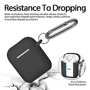 Hamile Cover Compatible with AirPods Case, Soft Silicone Protective Covers Skin (Front LED Visible) Designed for Airpod 2/ AirPod 1 Cases with Keychain Accessories, Women Girls Men Boys,Black