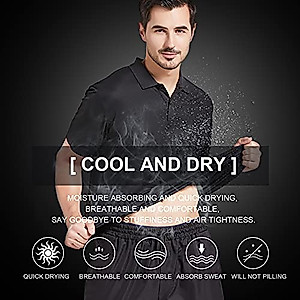 Casei Men's Polo Shirts Short Sleeve T Shirts Quick Dry Performance Tactical Shirts Moisture Wicking Golf Shirt（Black,XL）