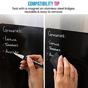 Magnetic Black Dry Erase Board for Fridge: with Bright Neon Chalk Markers - 12x8" - 4 Liquid Blackboard Markers with Magnet - Small Whiteboard Chalkboard for White Refrigerator
