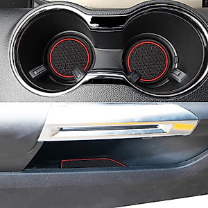 Auovo Anti Dust Mats for Ford Mustang 2023 2022 2021 2020 2019 2018 2017 2016 2015 Custom Fit Cup Holder Insert Liner Coaster Door Pads Interior Accessories (5 pcs/Set) (Red Trim)