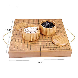 Wowwoody 19x19 Go Game SetHigh Grade Gift Box Board with Single Convex Melamine Stones and Bowls Set
