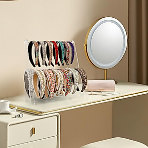 AOFLLU Headband Holder Headband Organizer, Acrylic Headband Holder Organizer, 2-Tier Clear Headband Display Stand, Headband Storage Rack for Girls and Women 13.4in Height